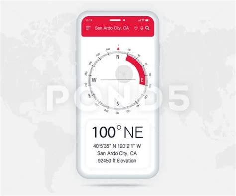 Compass App UI UX GUI Light Mode Concept Map GPS App On Screen Smartphone Tech Graphic