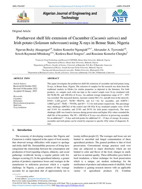 Pdf Postharvest Shelf Life Extension Of Cucumber Cucumis Sativus And Irish Potato Solanum