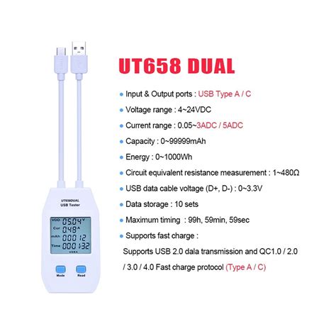 Digital Usb Capacity Tester Voltage Current Capacity Energy Test Type C Type A Interface Meter