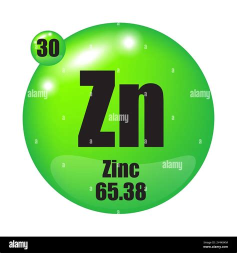 Zinc Icon Zn Chemical Element Atomic Number 30 Mass 6538 Green Sphere Image Vector Symbol
