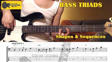 Bass Triad Arpeggios Lesson With Tab Shapes Major Minor Dim C Major Sequences Youtube