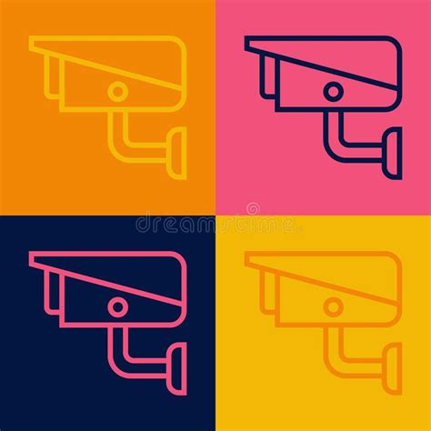 Pop Art Line Security Camera Icon Isolated On Color Background Vector