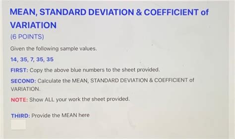 Solved Mean Standard Deviation And Coefficient Of Variation