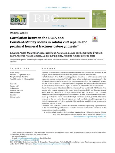 Pdf Correlation Between The Ucla And Constant Murley Scores In