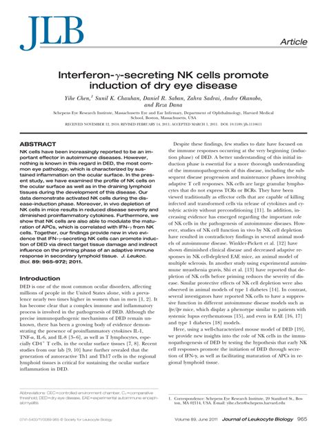 Pdf Interferon Secreting Nk Cells Promote Induction Of Dry Eye Disease