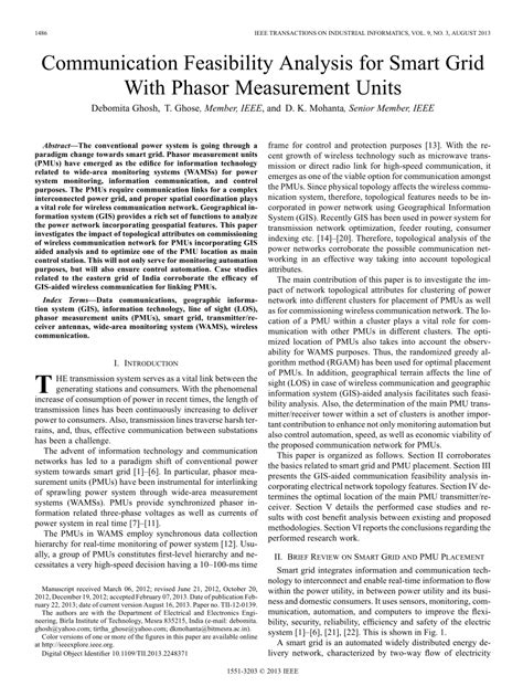 Pdf Communication Feasibility Analysis For Smart Grid With Phasor Measurement Units