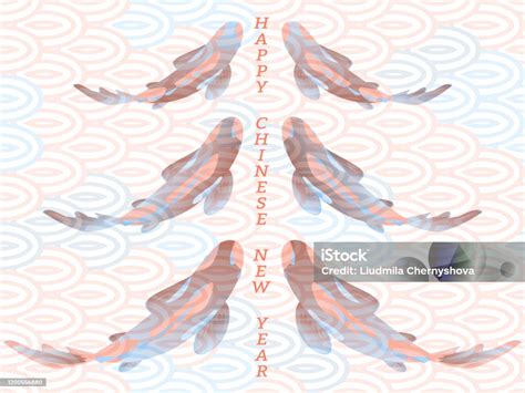 새해 맞이 카드입니다 전통적인 동양 배경에 양식에 일치시키는 크리스마스 트리 잉어 잉어 물고기 유행 색상 동향과 투명도벡터