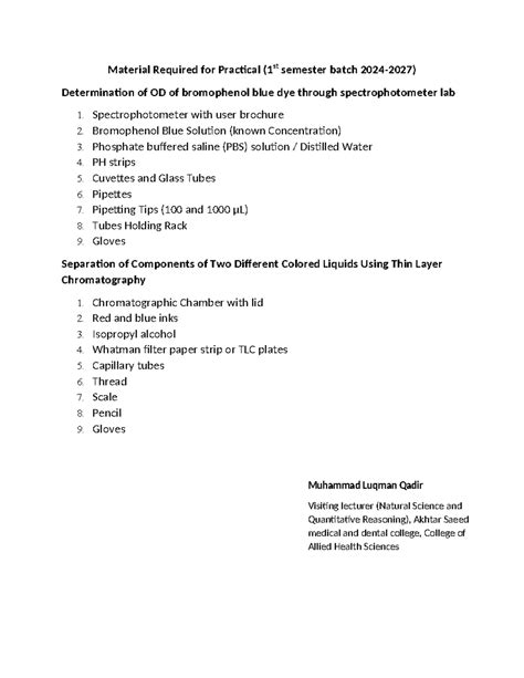 Practical Material Demand Material Required For Practical St