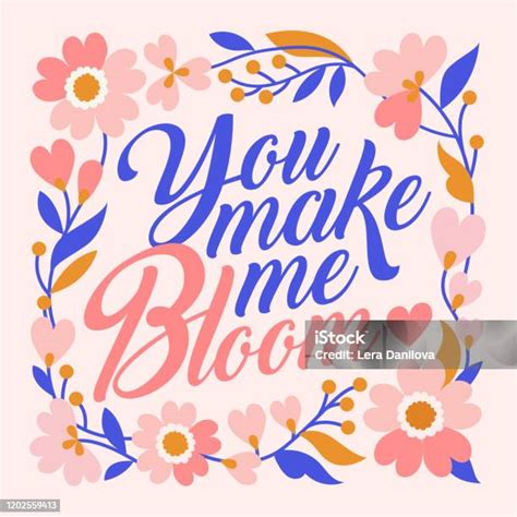 당신은 나를 꽃 분홍색 배경에 발렌타인 디자인 사랑의 편지에 손 글자 비문 텍스트 부드러운 꽃 화환 장식 잎에 대한 스톡 벡터 아트 및 기타 이미지 Istock