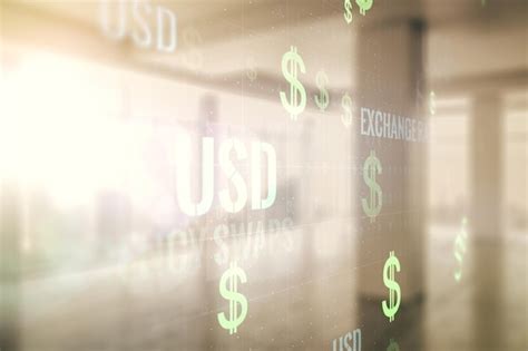 비어있는 회사 사무실 배경에 가상 Usd 기호 일러스트레이션 거래 및 통화 개념 다중 노출 프리미엄 사진