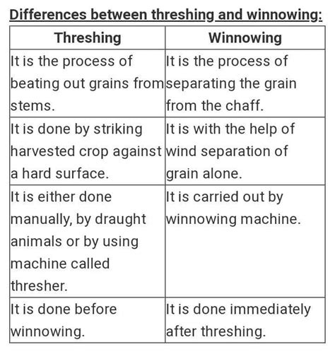 What Is Difference Between Threshing And Winnowing Please Explain In