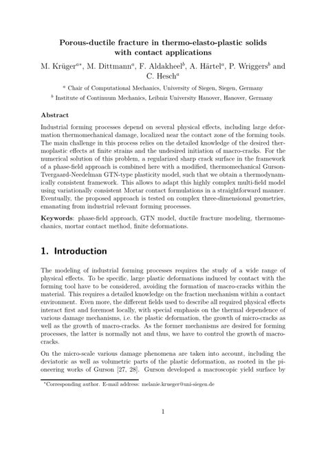 Pdf Porous Ductile Fracture In Thermo Elasto Plastic Solids With