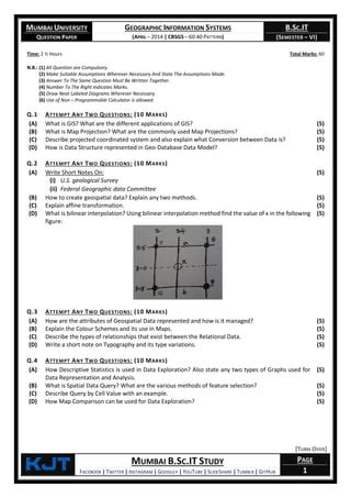 Geographic Information Systems April Question Paper CBSGS Pattern PDF