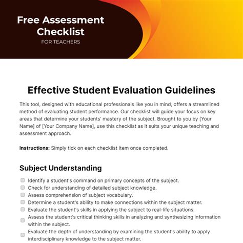 Free Assessment Checklist Templates And Examples Edit Online And Download