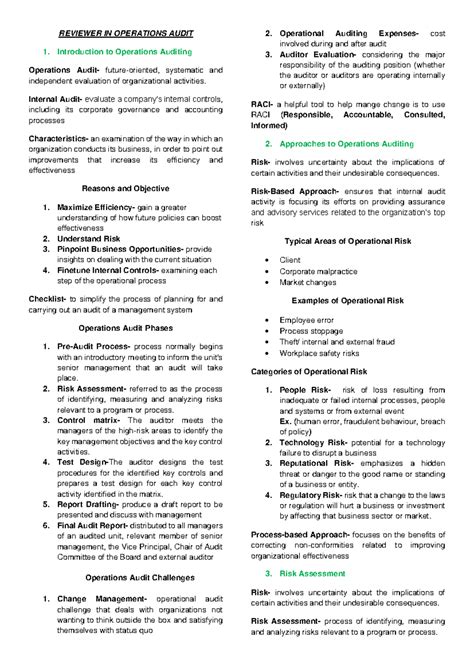 Reviewer IN Operations Auditing REVIEWER IN OPERATIONS AUDIT Introduction To Operations