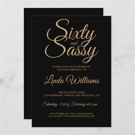 21st Birthday Invitations Chic 60 And Sassy Black Gold 60th Birthday