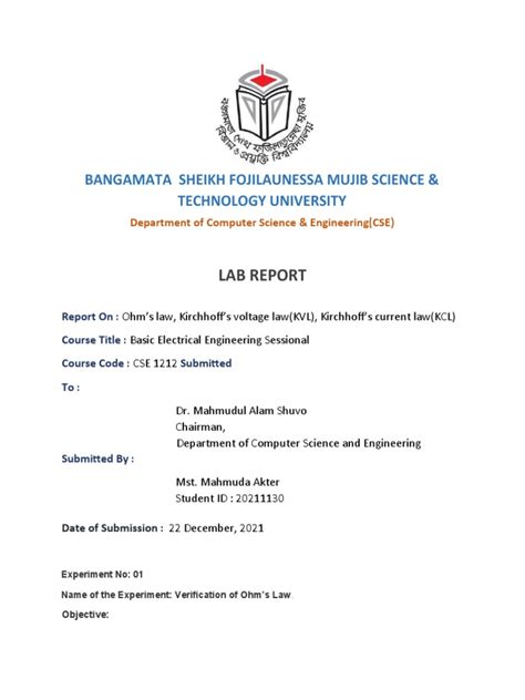 Basic Electrical Lab Report Pdf Voltage Electrical Network