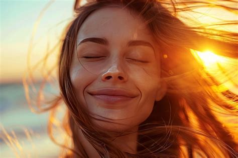 Premium Photo Portrait Of A Girl At Sunset Against The Backdrop Of
