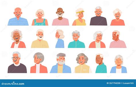 Conjunto De Avatares De La Gente Mayor Feliz Retratos De Hombres Y