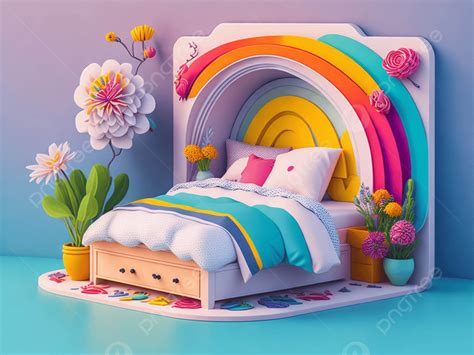 아름다운 무지개 침실 3d 아이소메트릭 스타일 침실 화려한 아이소메트릭 배경 일러스트 및 사진 무료 다운로드 Pngtree