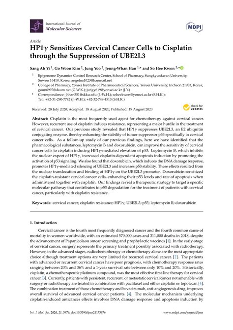 Pdf Hp1γ Sensitizes Cervical Cancer Cells To Cisplatin Through The
