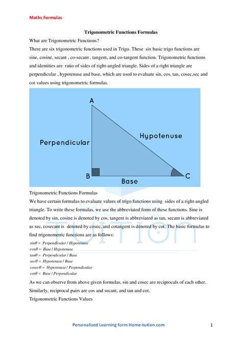 Trigonometric Functions Definition Use Of Formula And Solved Examples