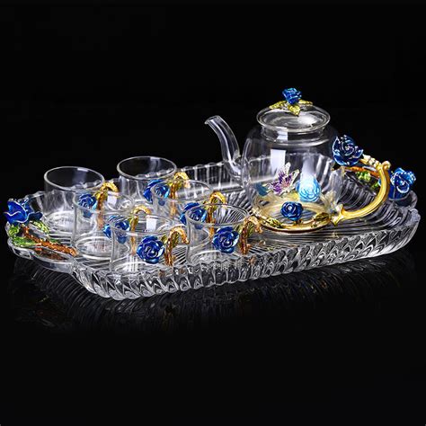Metallic Floral Glass Teacup T Sets Masu