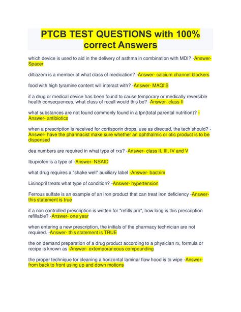 PTCB TEST QUESTIONS With 100 Correct Answers In 2022 Test Questions