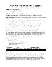 Actsc Course Outline F Pdf ACTSC Life Contingencies Fall Monday