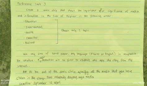 Performance Task 3 Create A Comic Strip That StudyX