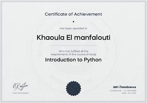 Certificate Of Achievement Introduction To Python 365 Data Science
