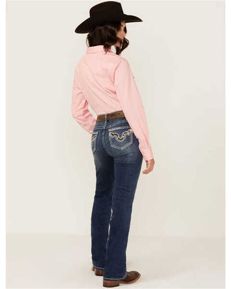 Image 1 Rock And Roll Denim Womens Medium Wash Mid Rise Cowhide
