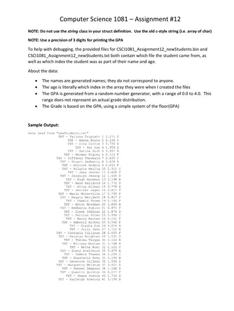 Solved Computer Science 1081 Assignment 12 Program 1 Chegg