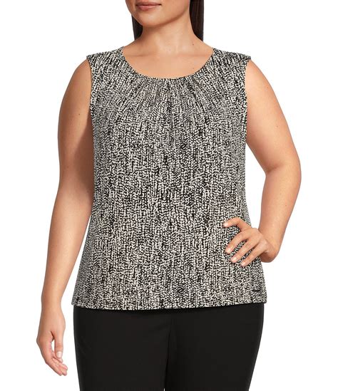 Calvin Klein Plus Size Matte Jersey Print Pleat Neck Sleeveless Cami