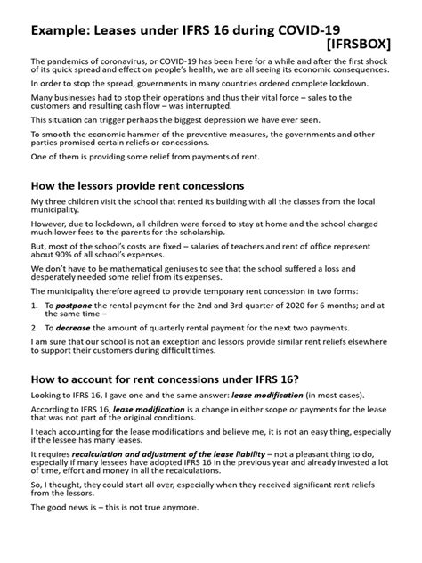 Ifrs 16 Lease Under Ifrs 16 During Covid Pdf Lease Present Value