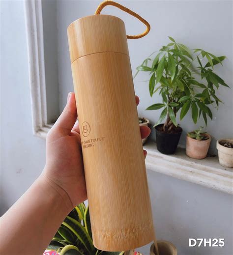 Natural Bamboo Vacuum Thermos Flask Custom Name Ml Insulated Drinks Bottle Laser