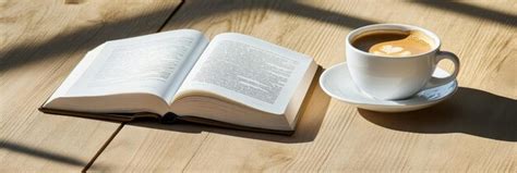 Open Book And Cup Of Coffee On A Wooden Table A Peaceful Scene Of An Open Book Inviting Read