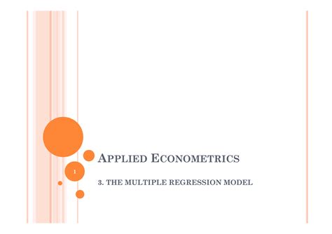Econometrics 3 Multiple Regression Applied Econometrics The Multiple