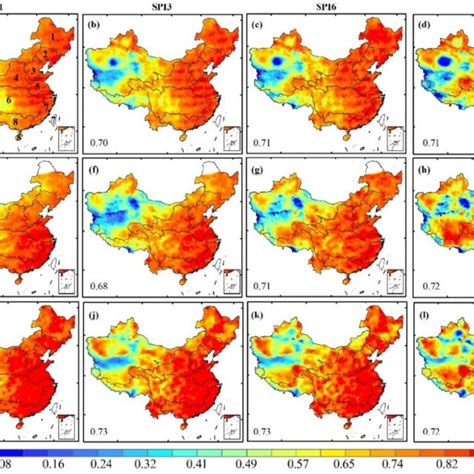 Spatial Distribution Of Correlation Coefficients Of The Spi Estimated Download Scientific