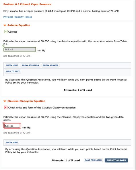 Solved Table B 4 Antoine Equation Constants Log10p A B Chegg