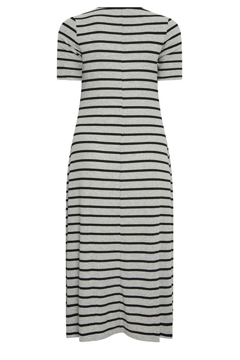 Yours Curve Plus Size Grey Ribbed Stripe Swing Maxi Dress Yours Clothing