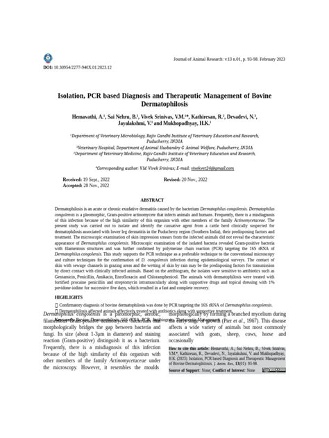 Hemavathi Et Al 2023 Pdf Polymerase Chain Reaction Biology