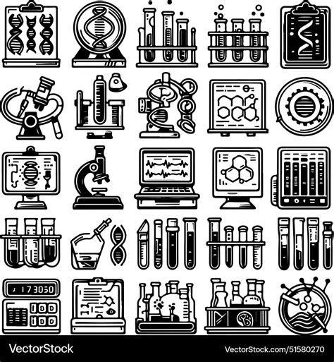 Dna Investigation Laboratory Icons Set Outline Se Vector Image