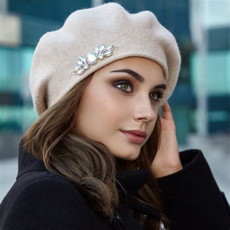 Vegan Knit Beret For Women Acrylic Shinny Pink Cream Beret Hat Womens