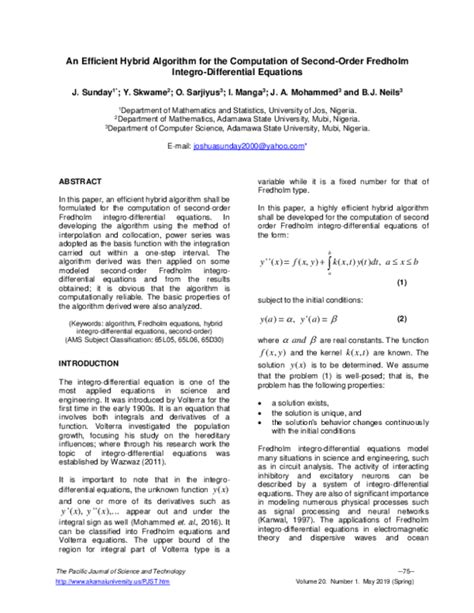 Pdf An Efficient Hybrid Algorithm For The Computation Of Second Order Fredholm Integro