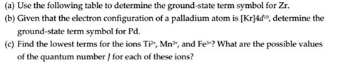 SOLVED A Use The Following Table To Determine The Ground State Term