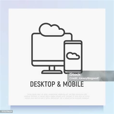 클라우드 컴퓨팅 가는 선 아이콘 데스크톱과 스마트폰 동기화 현대 벡터 그림입니다 가상현실에 대한 스톡 벡터 아트 및 기타 이미지 가상현실 날씬한 네트워크 서버
