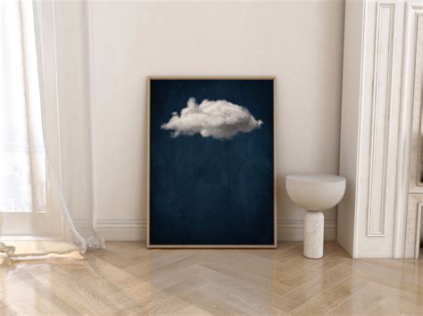 Indigo Blue Cloud Wall Art Framed Canvas Art Print Giclée Large Wall