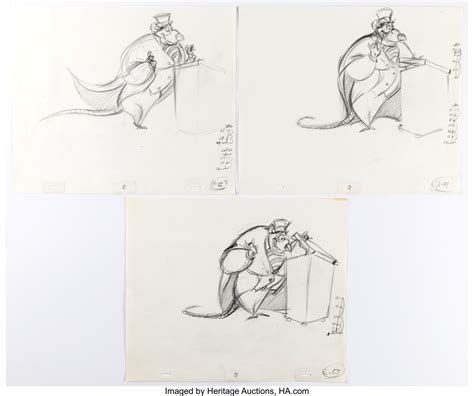 The Great Mouse Detective Ratigan Animation Drawings Group Of 3 Lot