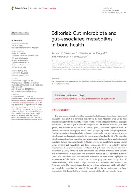 Pdf Editorial Gut Microbiota And Gut Associated Metabolites In Bone